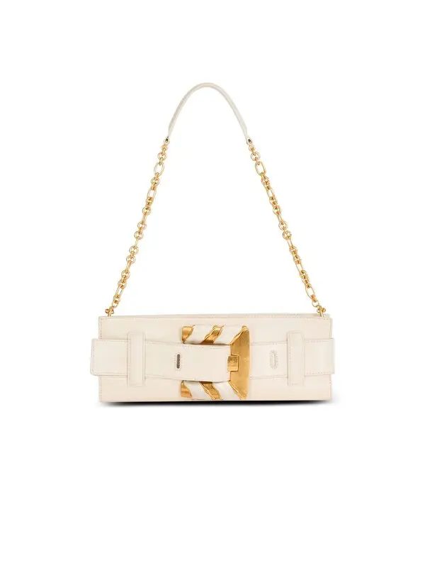Balmain Anthem Lambskin And Enamel Clutch - Beige