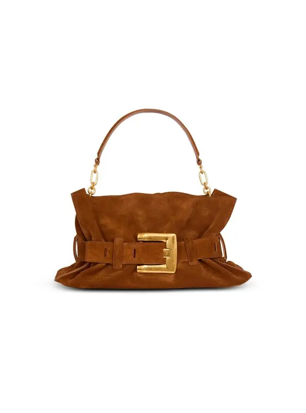 Balmain Anthem Medium Suede Bag - Brown