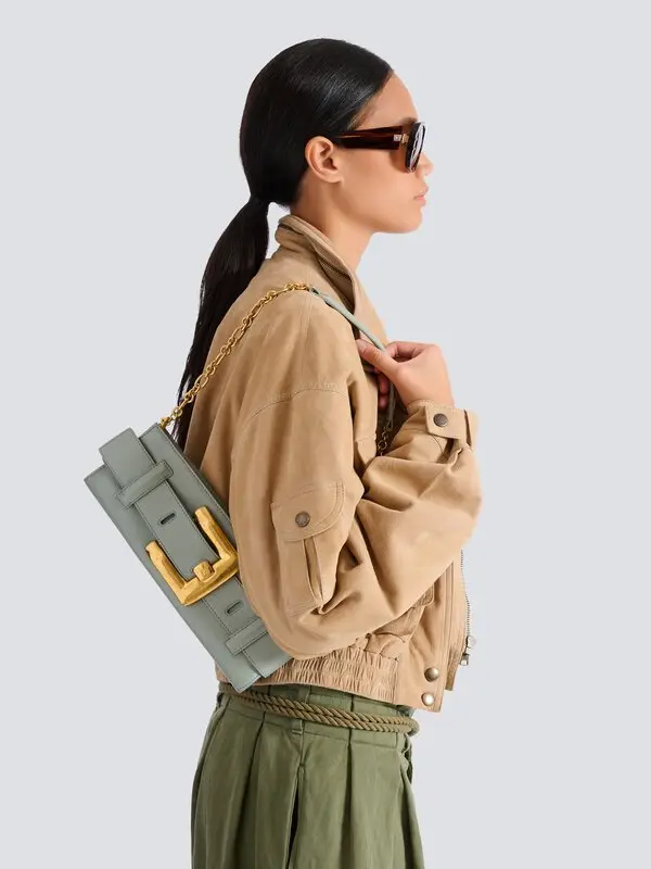 Balmain Anthem Calfskin Leather Clutch - Green