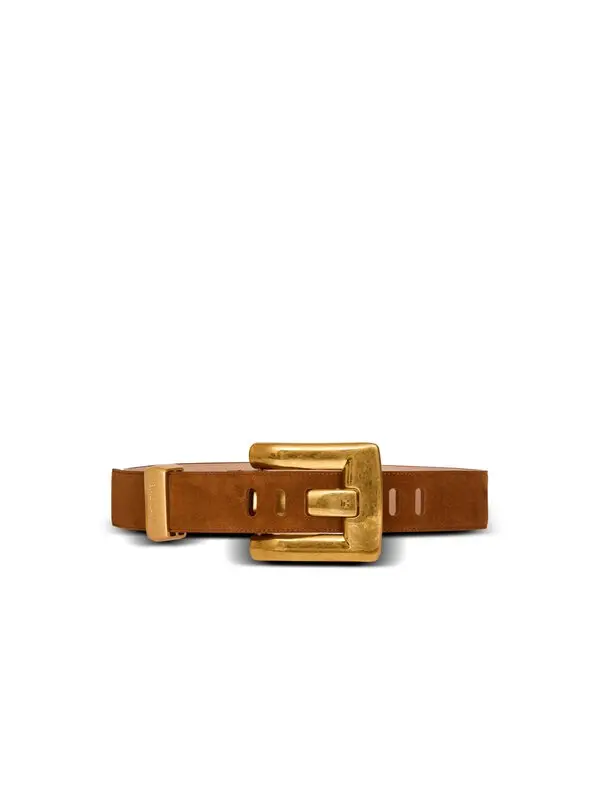 Balmain Anthem Suede Leather Belt - Brown