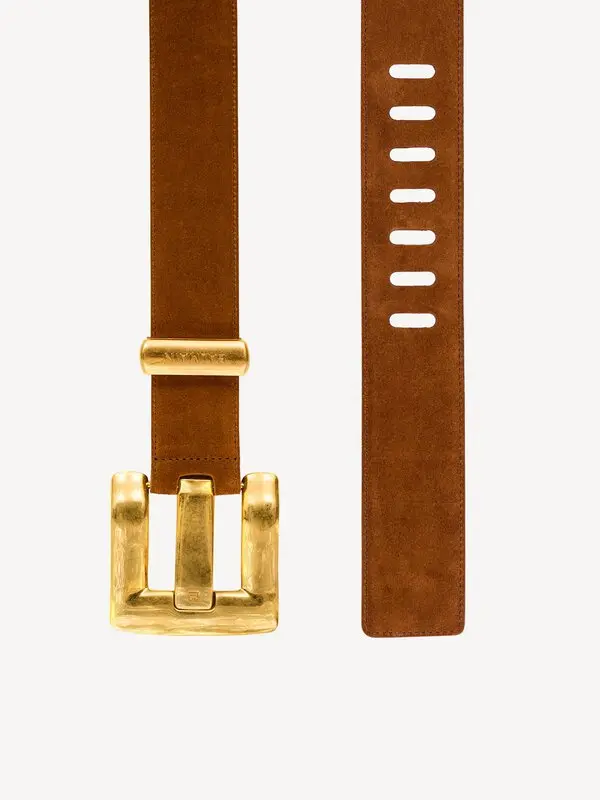 Balmain Anthem Suede Leather Belt - Brown