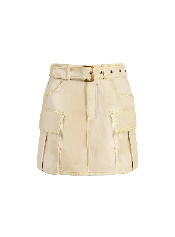 Balmain Denim Mini Skirt With Belt - Beige