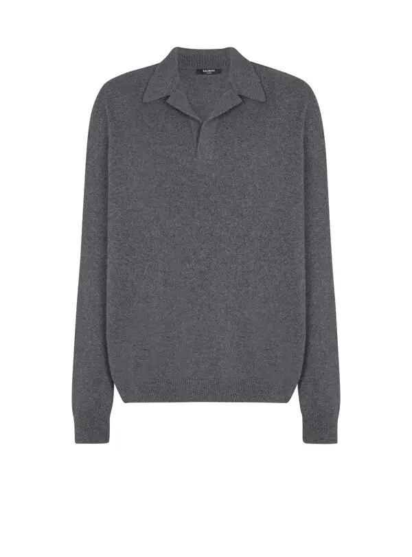 Balmain Long-sleeved Polo Shirt In Eco-cashmere