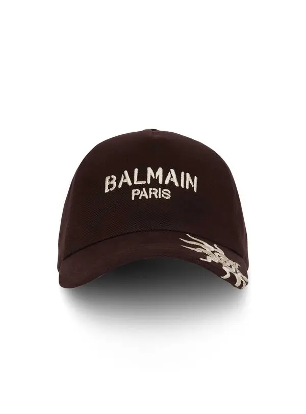 Balmain Cotton Cap With Embroidery - Brown