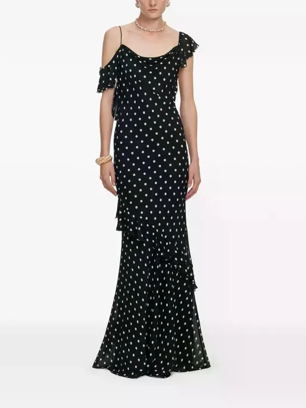 SELF-PORTRAIT Georgette Polka Dot Ruffled Maxi Dress