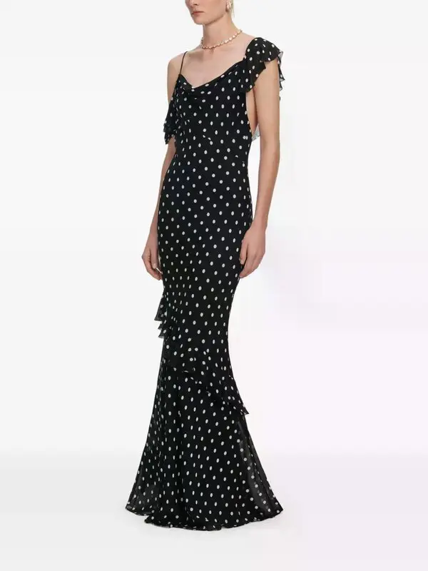SELF-PORTRAIT Georgette Polka Dot Ruffled Maxi Dress