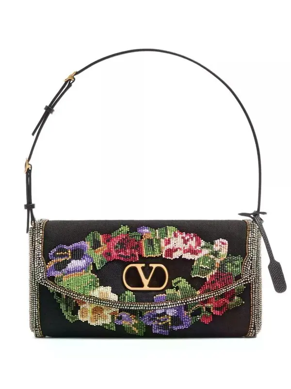 Valentino Garavani Devain Small Embroidered Shoulder Bag - Black