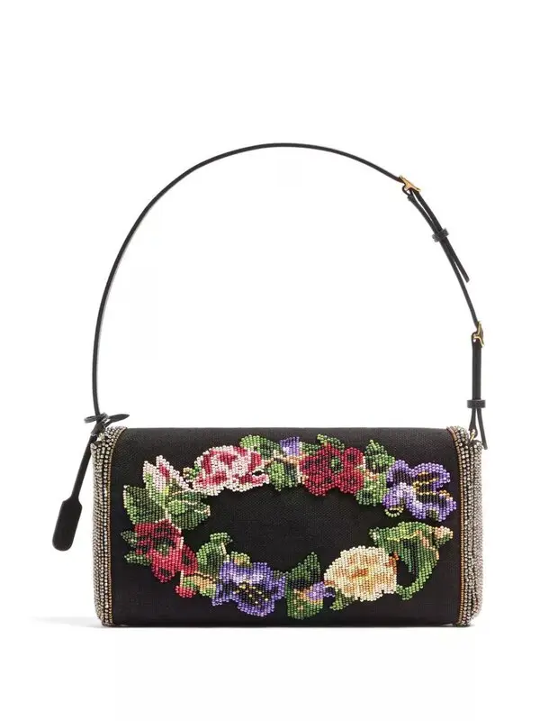 Valentino Garavani Devain Small Embroidered Shoulder Bag - Black