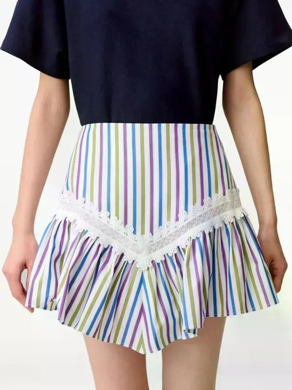 Claudie Pierlot Striped Lace Trim Mini Skirt