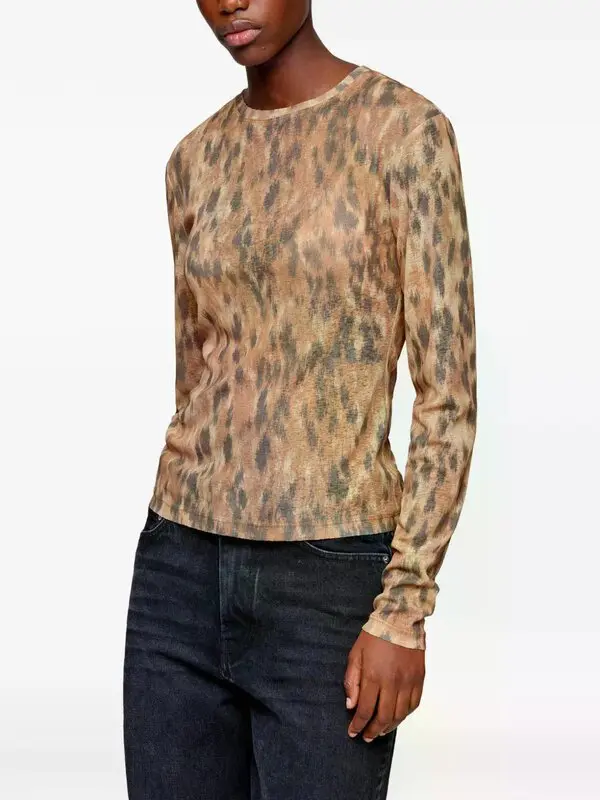 GANNI Long-sleeve Printed Marl Mesh Top - Neutrals
