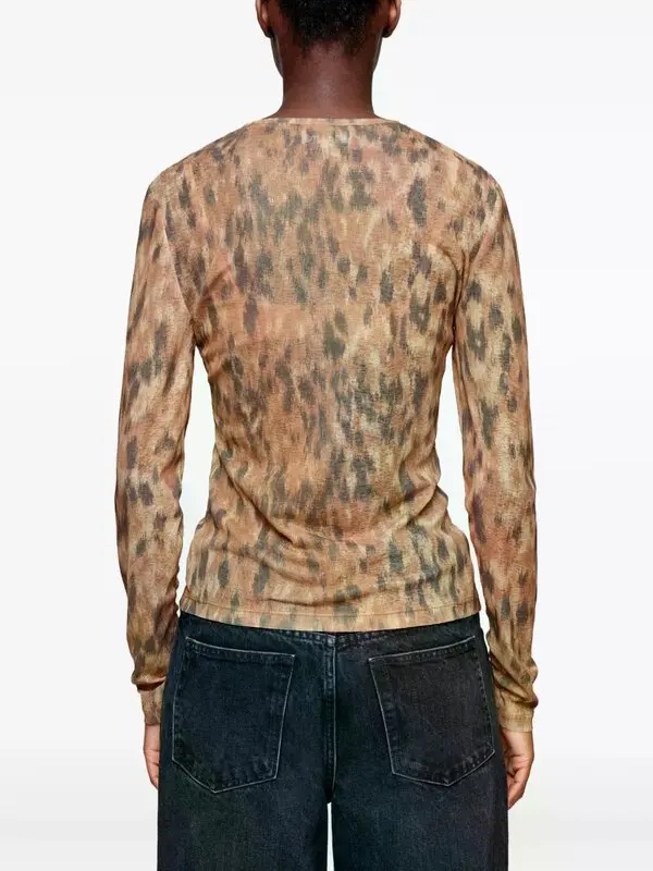 GANNI Long-sleeve Printed Marl Mesh Top - Neutrals