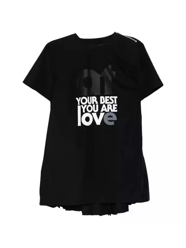 Sacai Text-print Pleated T-shirt