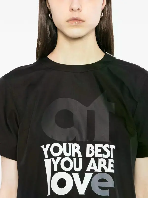 Sacai Text-print Pleated T-shirt