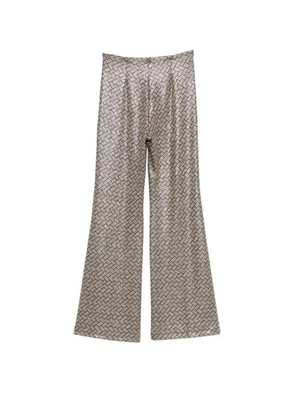 SIYU Patterned High-waisted Flared Trousers - Brown