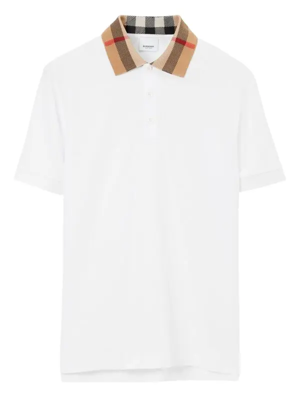Burberry Check Collar Cotton Polo Shirt - White