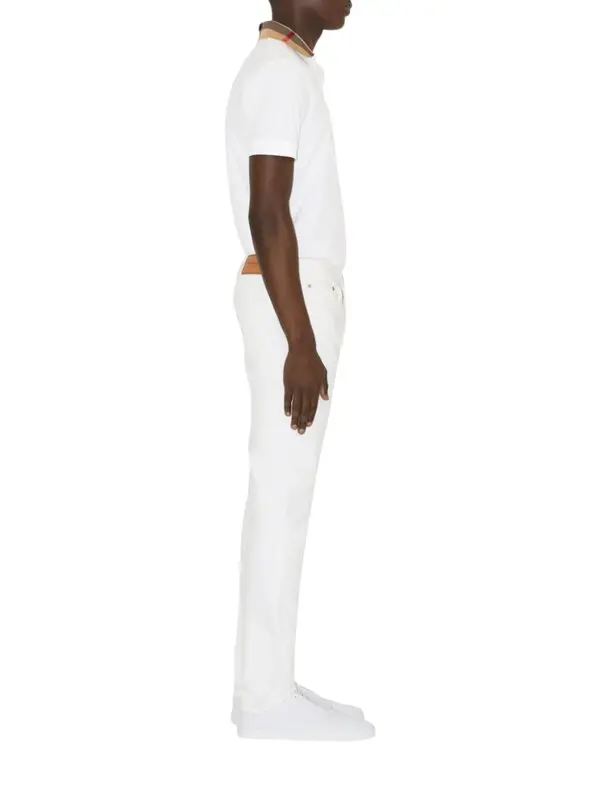 Burberry Check Collar Cotton Polo Shirt - White