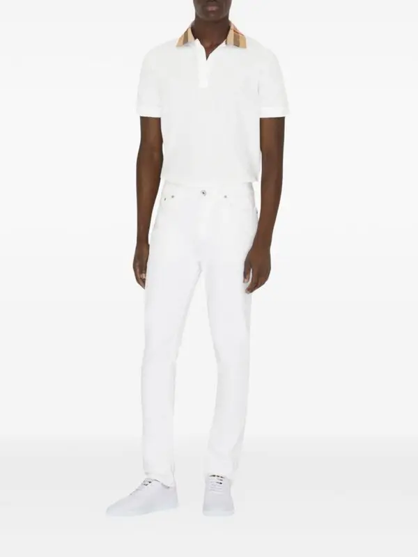 Burberry Check Collar Cotton Polo Shirt - White