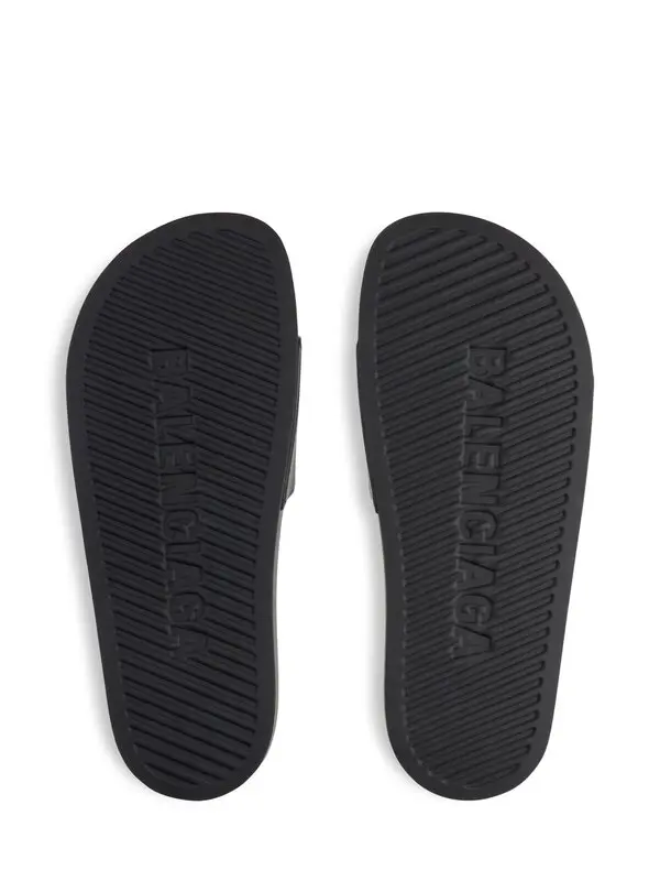 Balenciaga Logo Pool Slides - Black