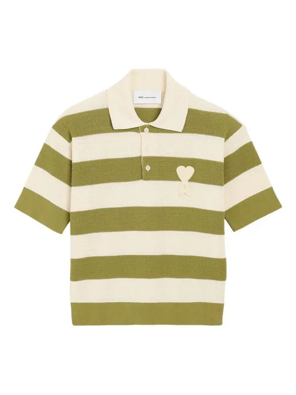 AMI Paris De Coeur Striped Polo Shirt