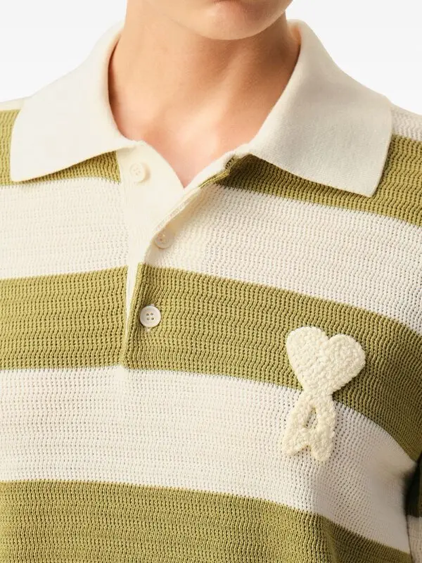 AMI Paris De Coeur Striped Polo Shirt