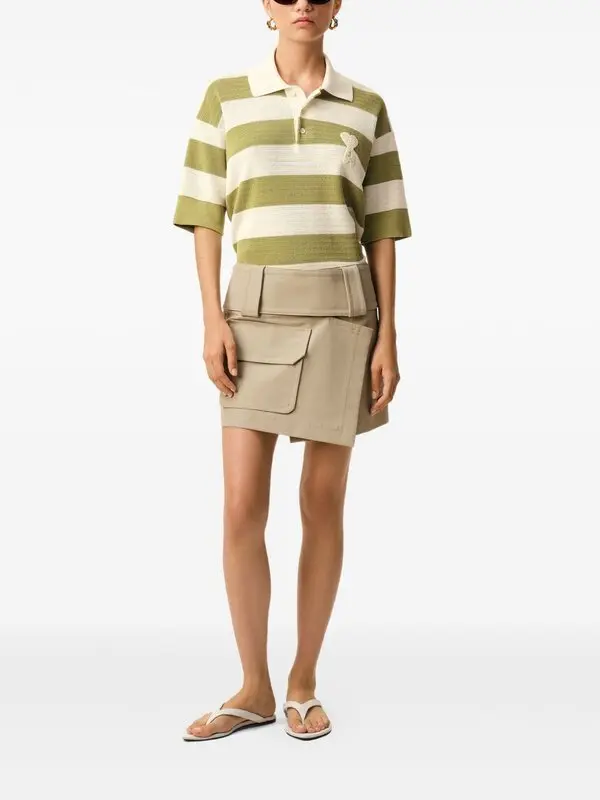 AMI Paris De Coeur Striped Polo Shirt