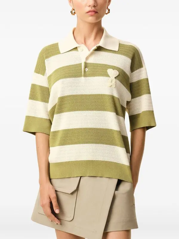 AMI Paris De Coeur Striped Polo Shirt