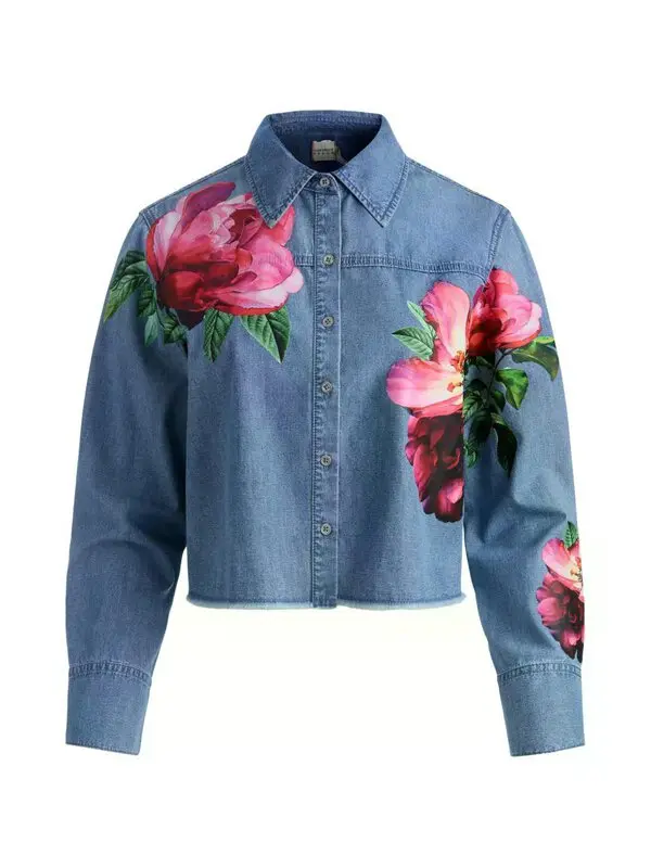 Alice + Olivia Floral Cropped Denim Shirt