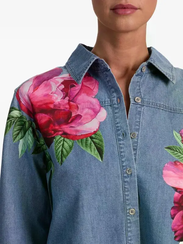 Alice + Olivia Floral Cropped Denim Shirt