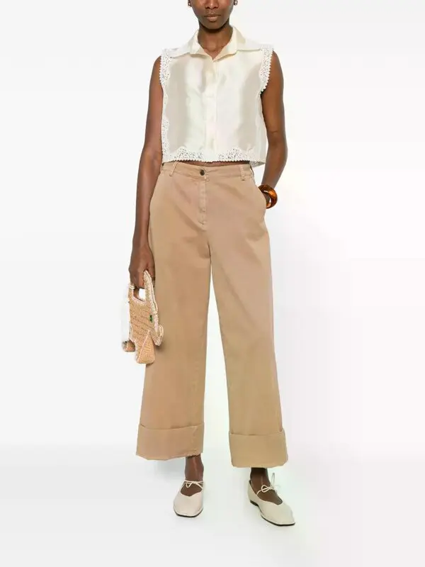 Sandro Sleeveless Cropped Lace-trimmed Shirt - Neutrals