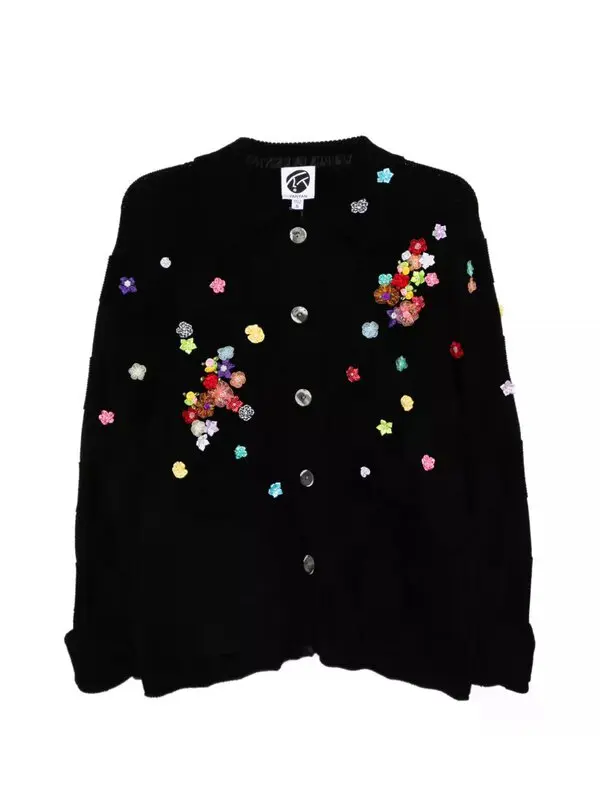 YANYAN Floral-embellished Check Cardigan