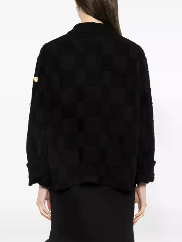 YANYAN Floral-embellished Check Cardigan