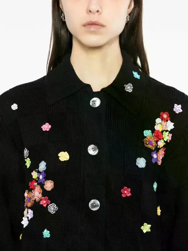YANYAN Floral-embellished Check Cardigan
