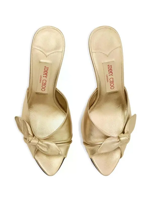 JIMMY CHOO Livi Wedge 85 Bow Sandals - Gold