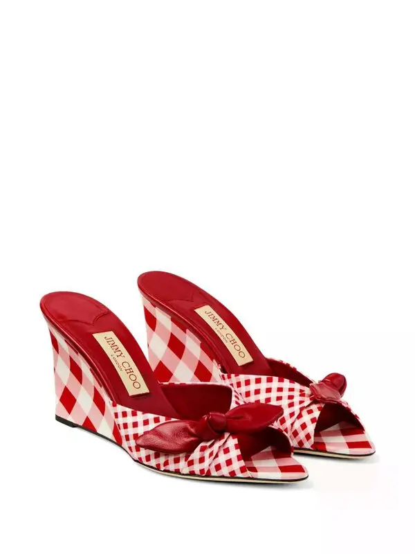 JIMMY CHOO Livi Wedge 85 Bow Gingham Sandals - Red