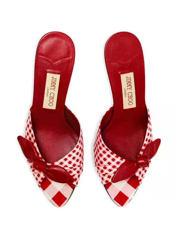 JIMMY CHOO Livi Wedge 85 Bow Gingham Sandals - Red