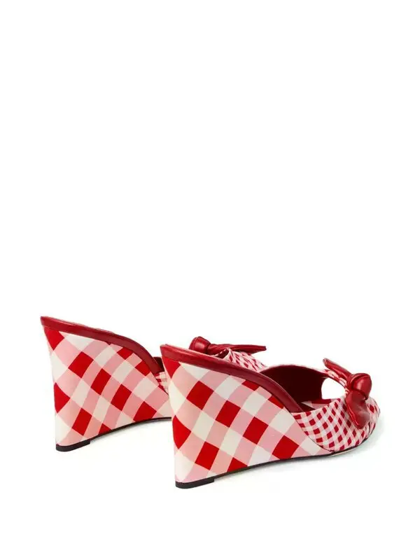 JIMMY CHOO Livi Wedge 85 Bow Gingham Sandals - Red