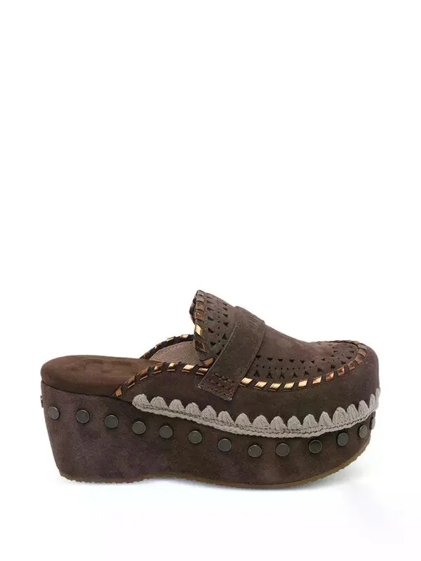Mou Laser-cut Studded Suede Mules