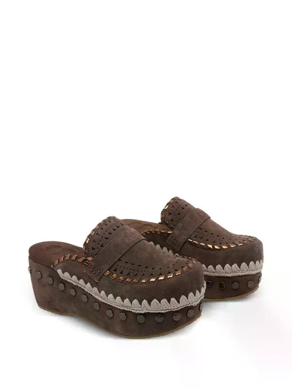 Mou Laser-cut Studded Suede Mules
