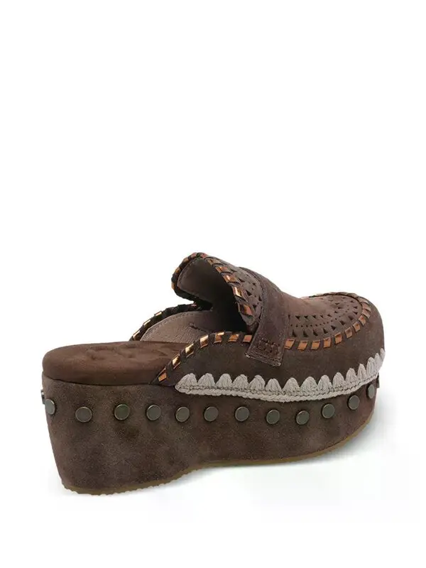 Mou Laser-cut Studded Suede Mules