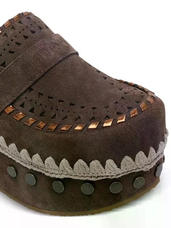 Mou Laser-cut Studded Suede Mules