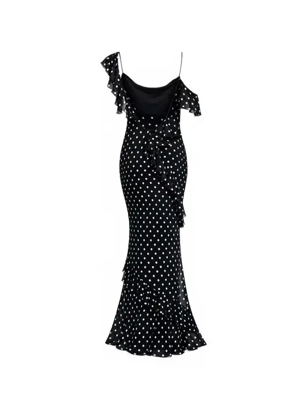 SELF-PORTRAIT Georgette Polka Dot Ruffled Maxi Dress