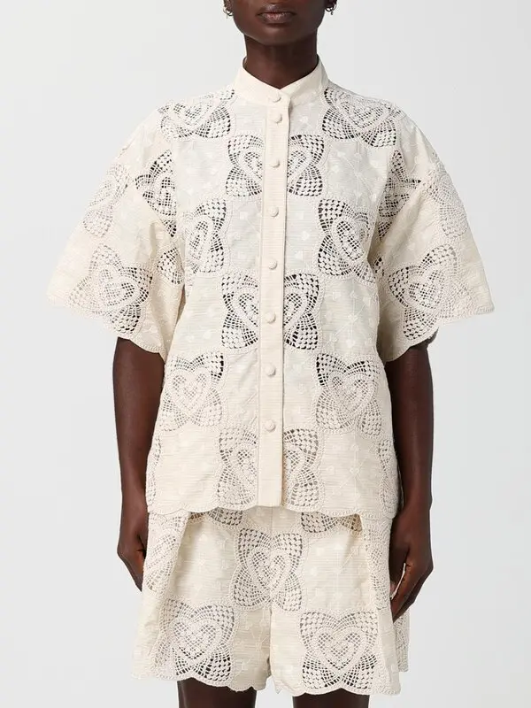 Zimmermann Short Sleeve Crochet Shirt - Cream