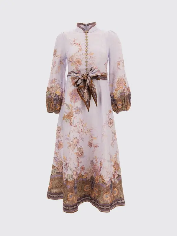 Zimmermann Linen Floral Print Midi Dress