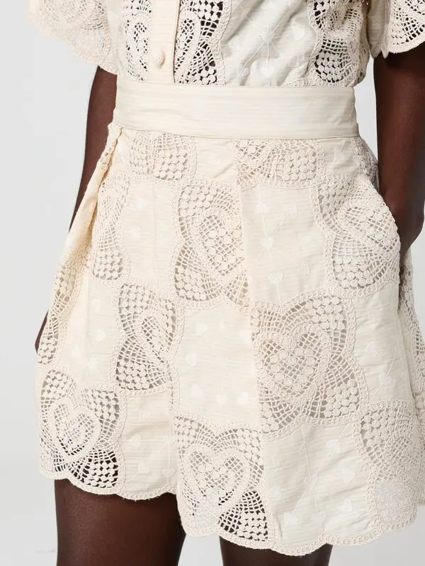 Zimmermann Cotton Blend Lace Insert Embroidered Shorts
