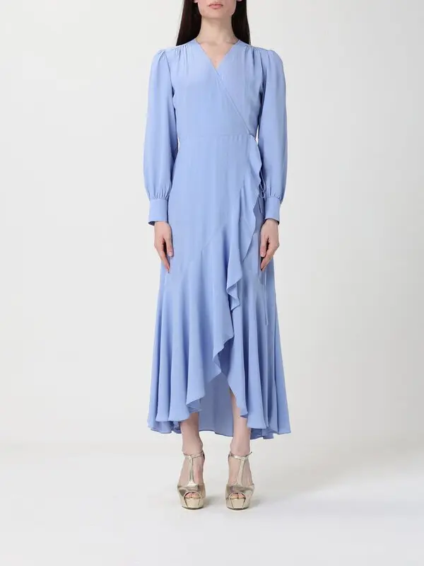 TWINSET Long Sleeve Wrap Dress With Ruffled Hem
