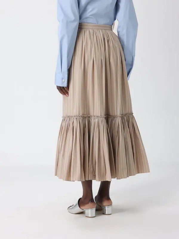 JIL SANDER Striped Cotton Midi Skirt - Beige