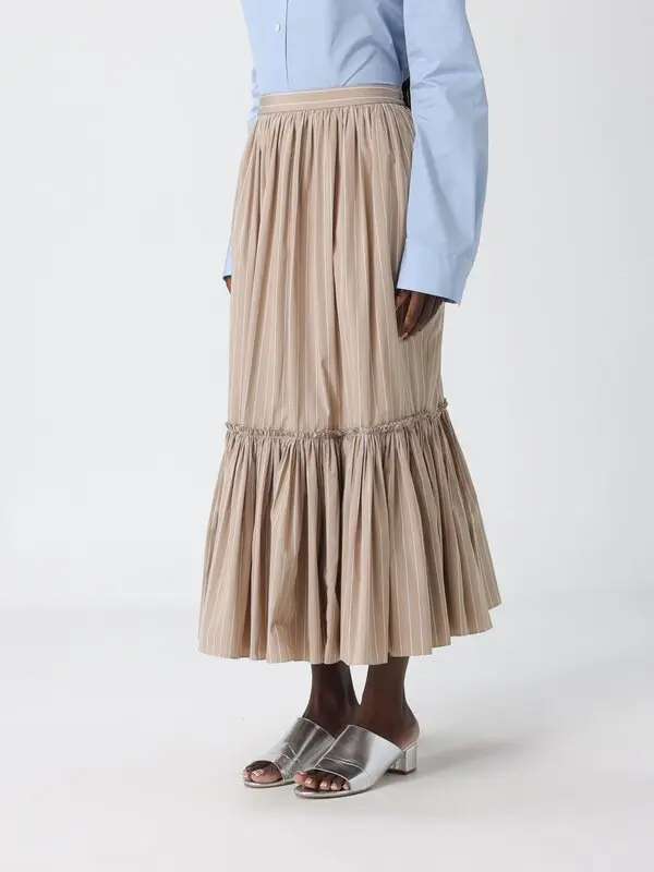 JIL SANDER Striped Cotton Midi Skirt - Beige