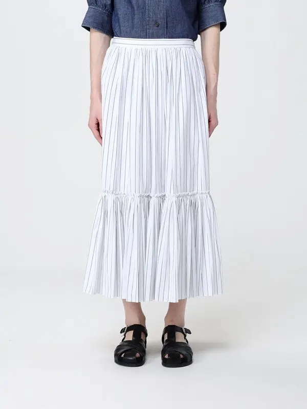 JIL SANDER Striped Cotton Midi Skirt - White