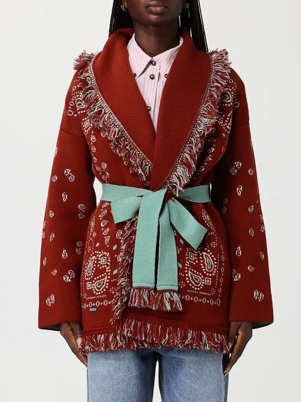 Alanui Shawl Collar Belted Paisley Knit Cardigan - Brown