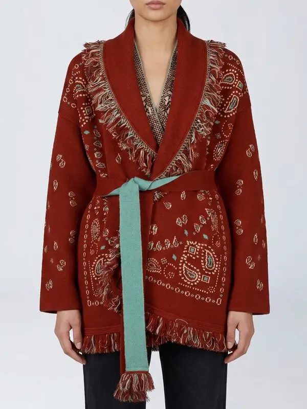 Alanui Paisley Patterned Belted Cardigan With Fringe - Red